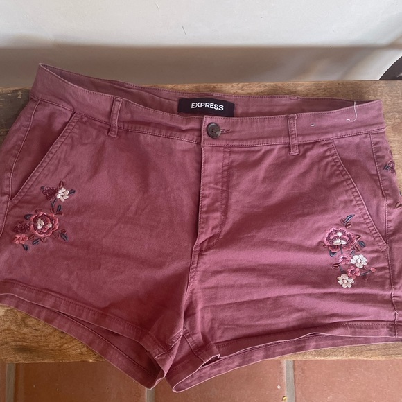 Express | Shorts | Express Mauve Rose Red Floral Embroidered Cotton ...